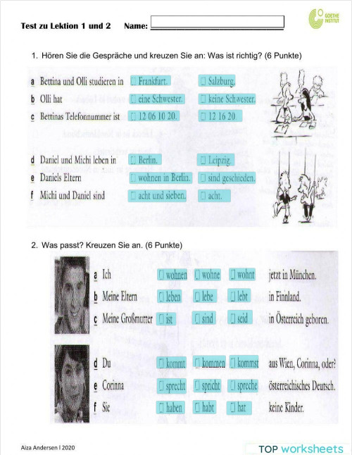 A1 Test zu Lektion 1 und 2. Interactive worksheet | TopWorksheets