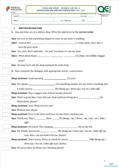 Writing 8C2. Interactive worksheet | TopWorksheets