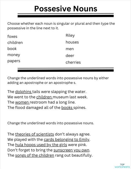 Possessive Nouns. Interactive worksheet | TopWorksheets