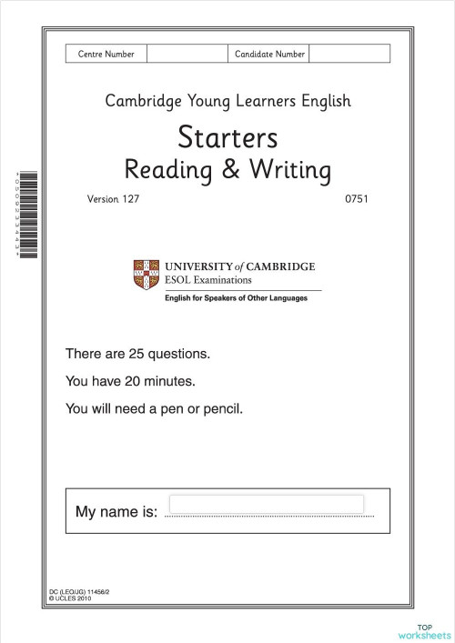 Starters Sample Paper 127 (2010) - Reading and Writing. Interactive ...