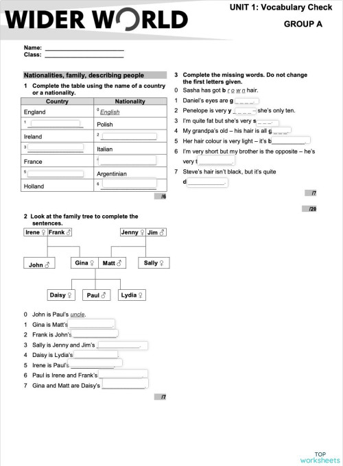 wider world 1 vocabulary and grammar unit 1 (50). Interactive worksheet ...