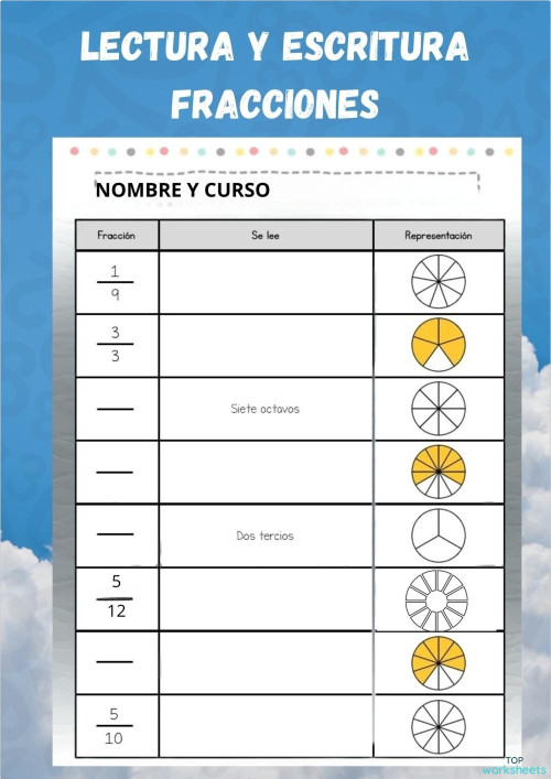 Lectura y escritura de fracciones. Ficha interactiva | TopWorksheets