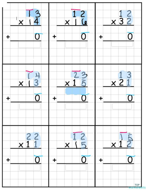 Multiplication Test W/ Regrouping. Interactive worksheet | TopWorksheets