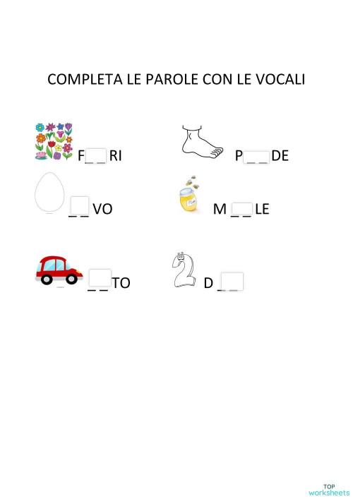 COMPLETA CON LE VOCALI. Scheda interattiva | TopWorksheets