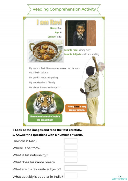 Reading Comprehension Activitiy 5. Interactive worksheet | TopWorksheets