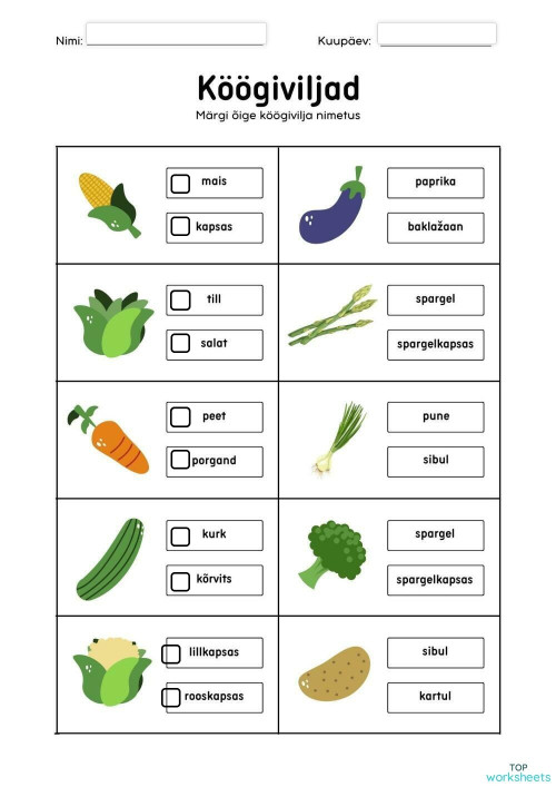 White Colorful Vegetables Vocabulary Worksheet. Interactive worksheet | TopWorksheets