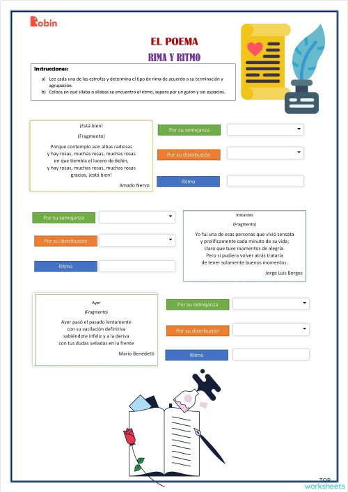 Poesía- Rima y ritmo. Ficha interactiva | TopWorksheets