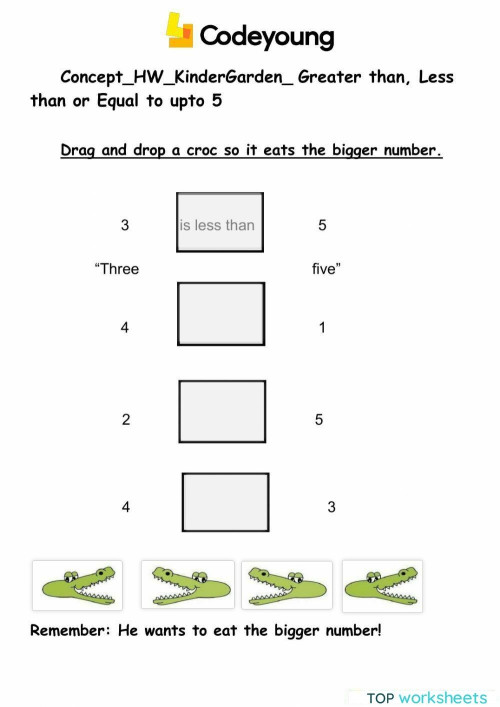 Greater than, less than, or equal to. Interactive worksheet | TopWorksheets