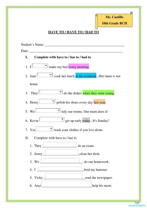 Modal Auxiliary Have to. Interactive worksheet | TopWorksheets