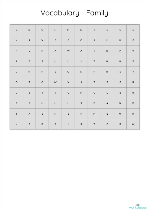 1A Family - wordsearch. Interactive worksheet | TopWorksheets