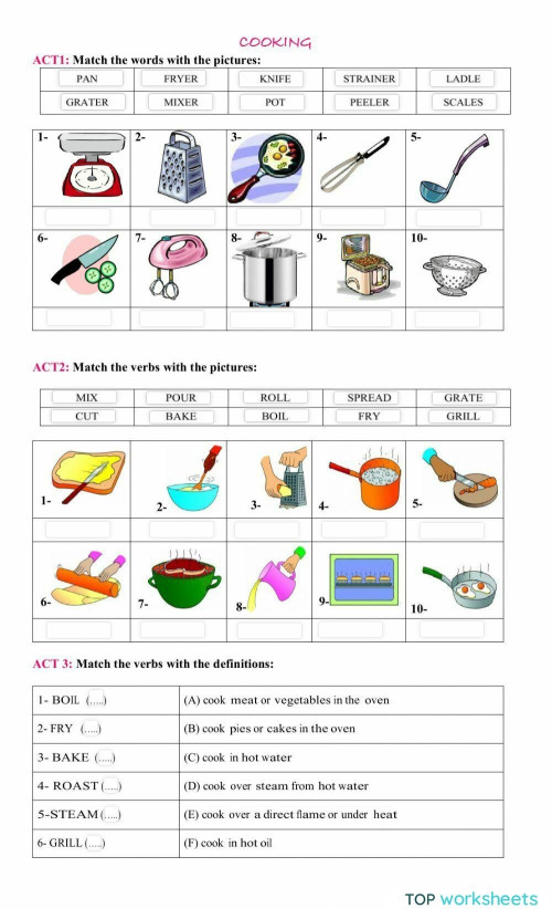 Cooking online for elementary. Interactive worksheet | TopWorksheets