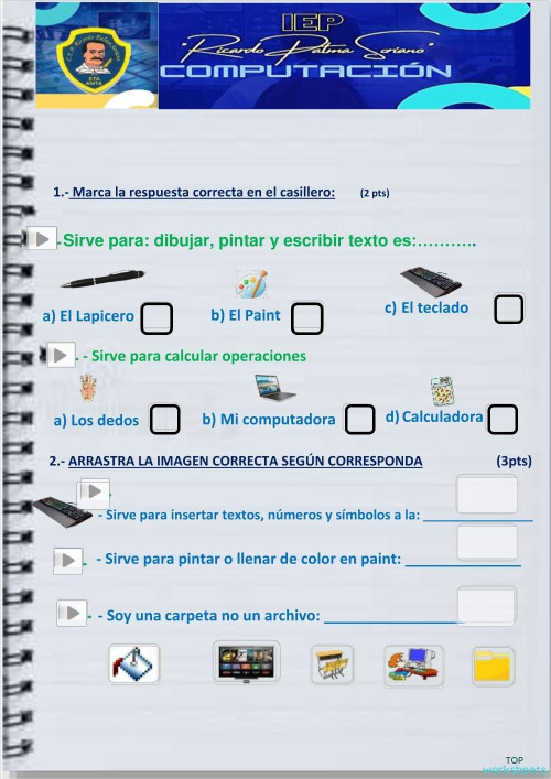 Computación: fichas interactivas y ejercicios online | TopWorksheets