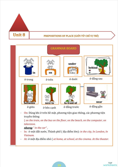 Basic grammar preposition of place 1. Interactive worksheet | TopWorksheets