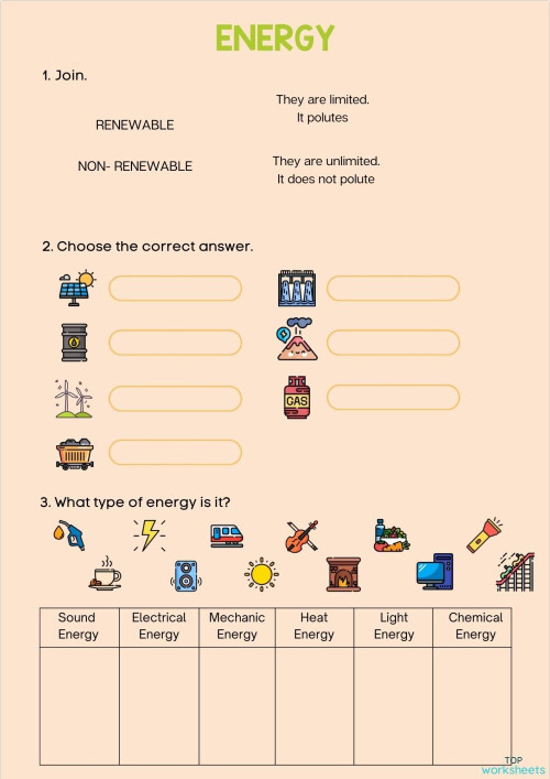 Energy Conversion. Interactive worksheet | TopWorksheets