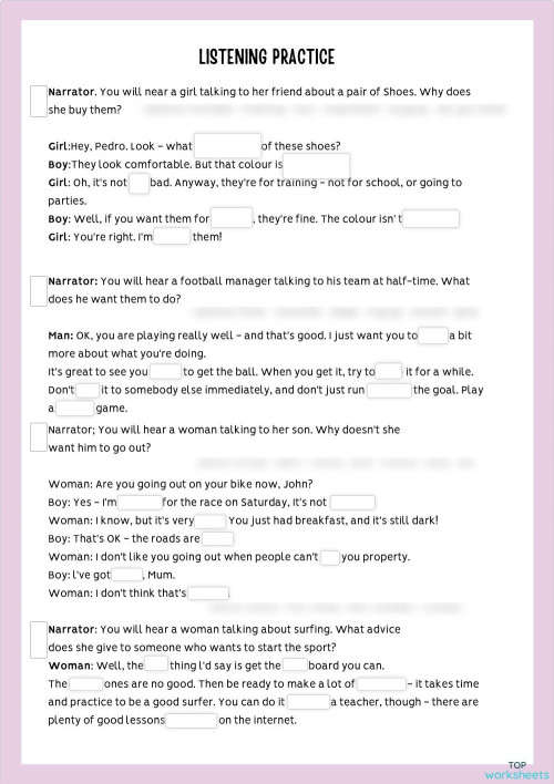 Listening practice key. Interactive worksheet | TopWorksheets