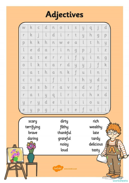 Word search (Adjectives). Interactive worksheet | TopWorksheets