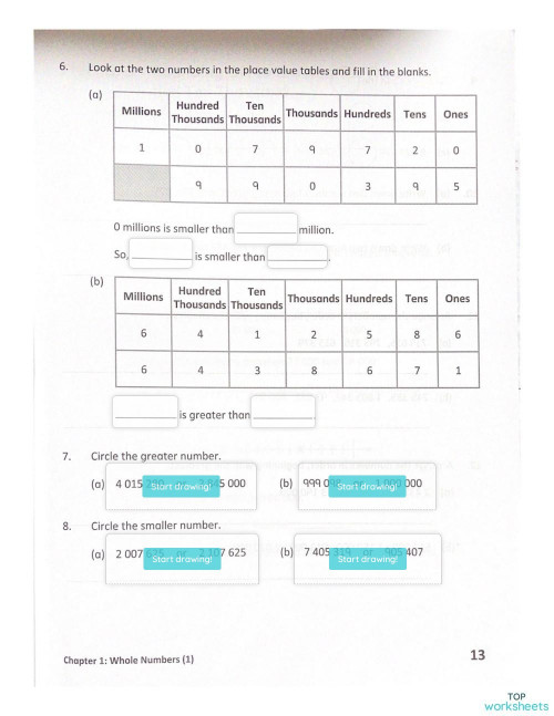 Comparing Numbers (Part 2). Interactive worksheet | TopWorksheets