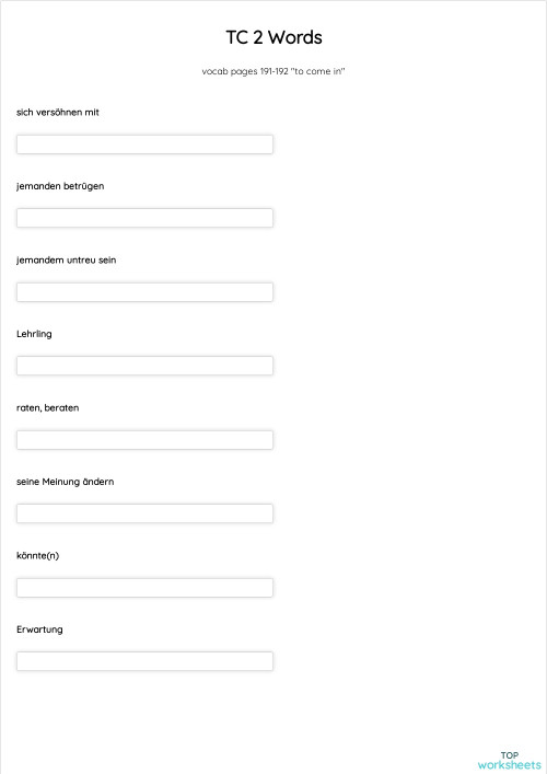 TC 2 Words. Interactive worksheet | TopWorksheets