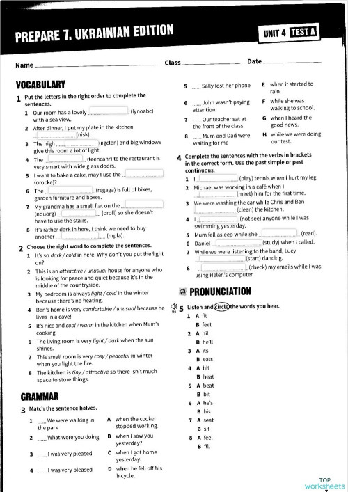Prepare 7 Unit 4. Interactive worksheet | TopWorksheets