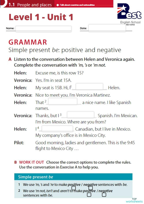 Level 1 - Grammar p.3. Interactive worksheet | TopWorksheets