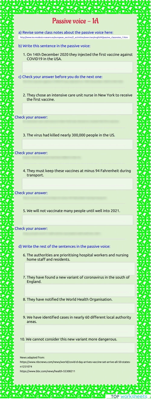 Passive voice 1A. Interactive worksheet | TopWorksheets