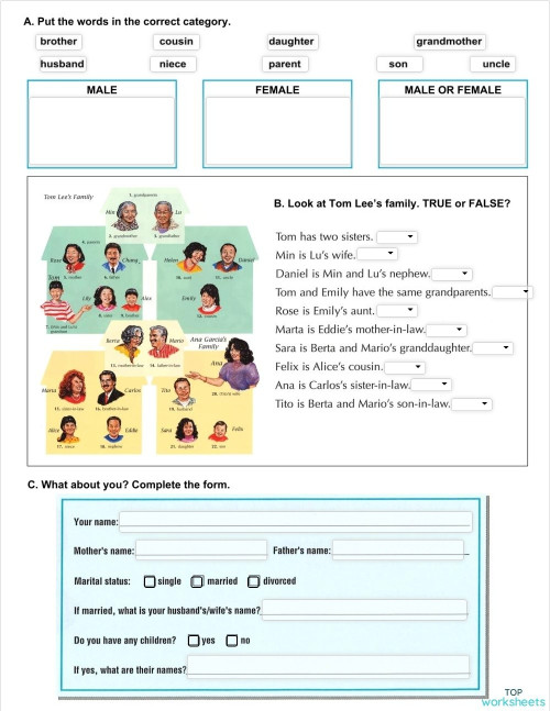 Family worksheets Beginner. Interactive worksheet | TopWorksheets