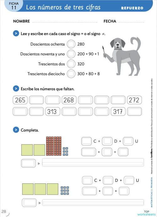 Los números de tres cifras. Ficha interactiva | TopWorksheets