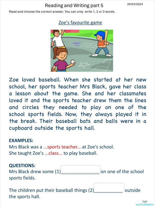Zoe's Favorite Game Part 5 Test 12 MVRS. Interactive worksheet ...
