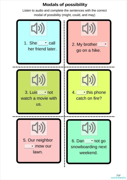 Modals of possibility (might, could, may) worksheet. Interactive ...