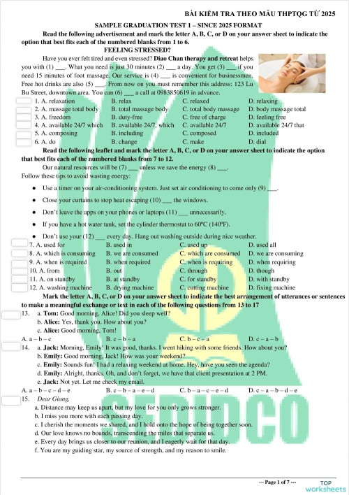 Sample graduation test 1_since 2025 format. Interactive worksheet ...