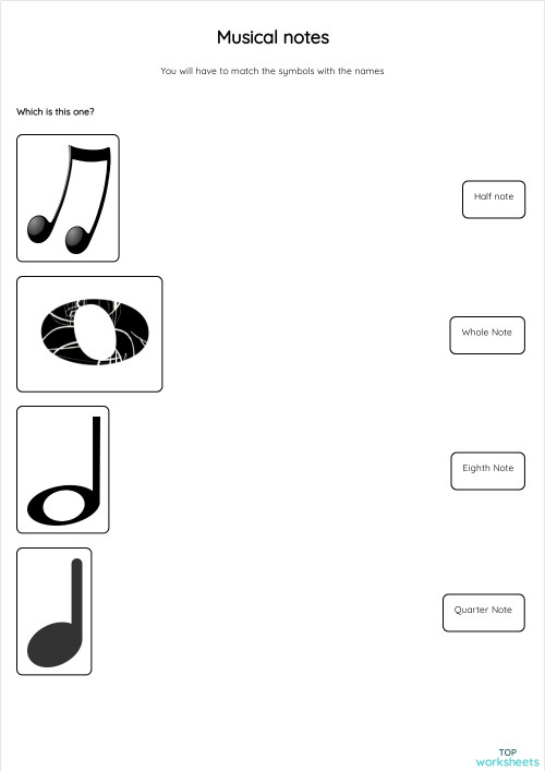 Musical notes. Interactive worksheet | TopWorksheets