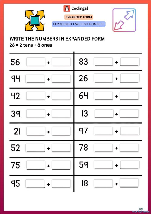 M_G01M05L12_WA01_Expanded_Form_of_Two-Digit_Numbers_3. Interactive worksheet | TopWorksheets