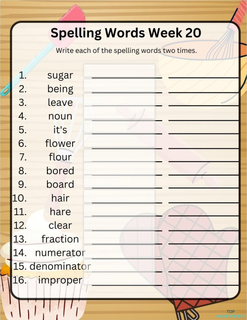 Spelling Words 20 1 Interactive Worksheet Topworksheets