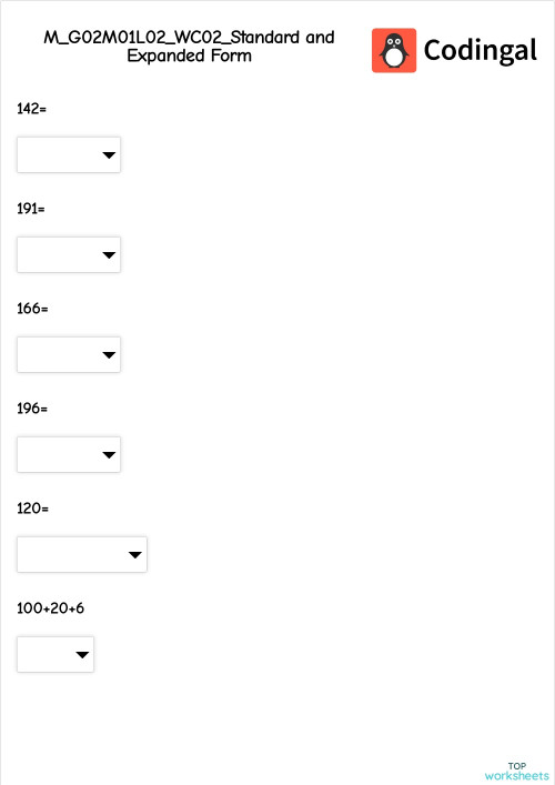 Expanded and Standard Form. Interactive worksheet | TopWorksheets