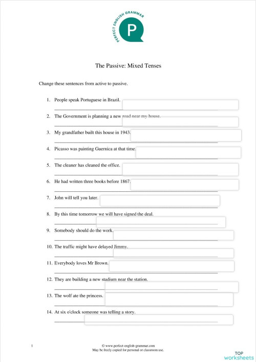 PASSIVE VOICE - ALL TENSES. Interactive worksheet | TopWorksheets