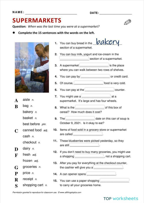 Supermarket Listening. Interactive worksheet | TopWorksheets
