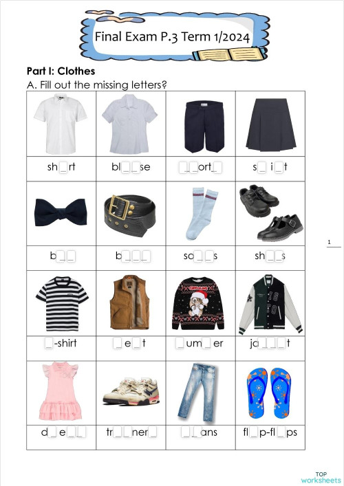 P3 Final Exam Term 1 2024. Interactive worksheet | TopWorksheets