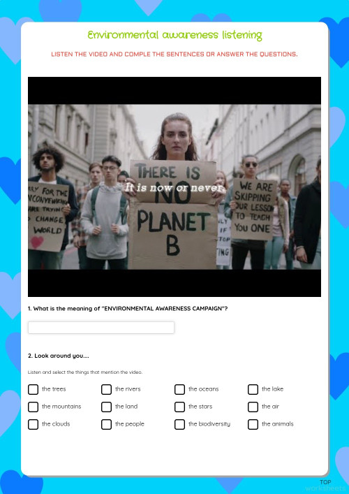 Environmental awareness listening. Interactive worksheet | TopWorksheets