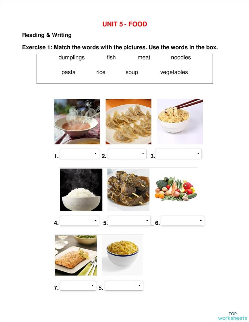 Unit 5 Food - Listening, Speaking Skill. Interactive worksheet ...