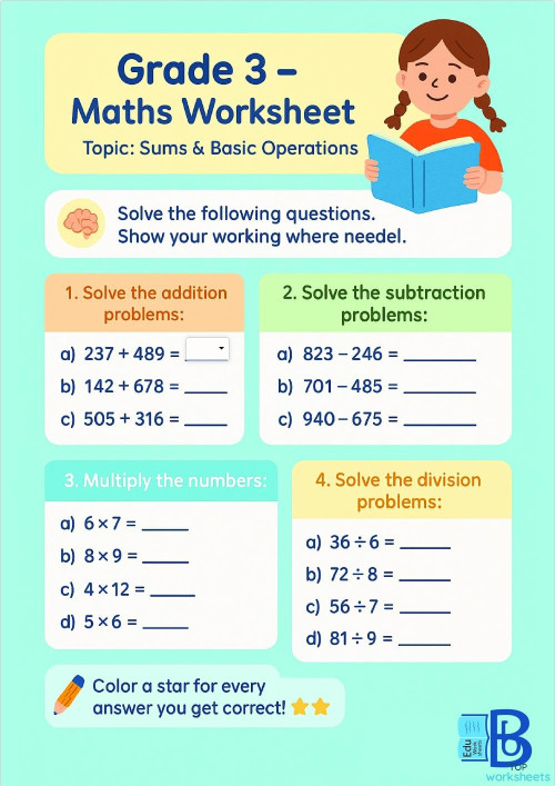Grade3 Maths Worksheet. Interactive worksheet | TopWorksheets