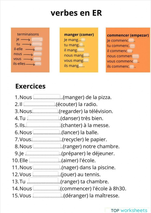 Verbes du premier groupe. Fiche interactive | TopWorksheets
