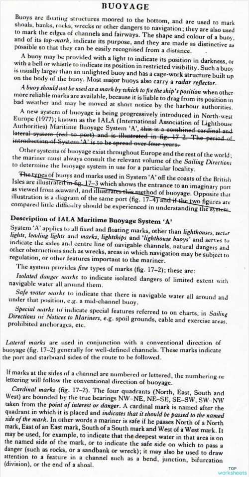 Buoyage (Reading Task). Interactive worksheet | TopWorksheets