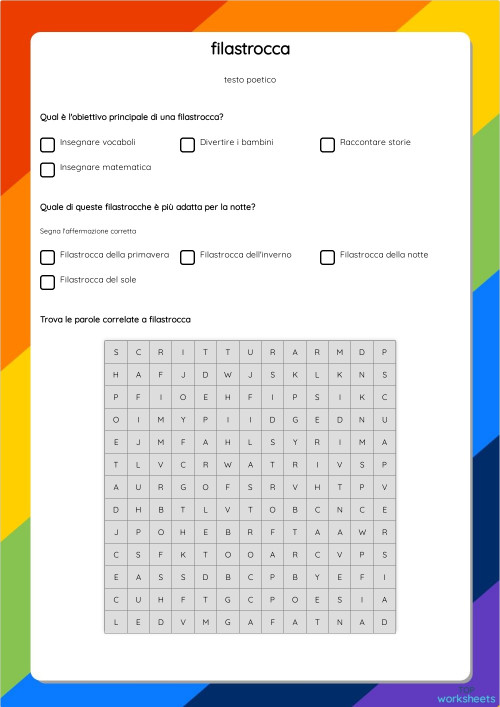 filastrocca. Scheda interattiva | TopWorksheets