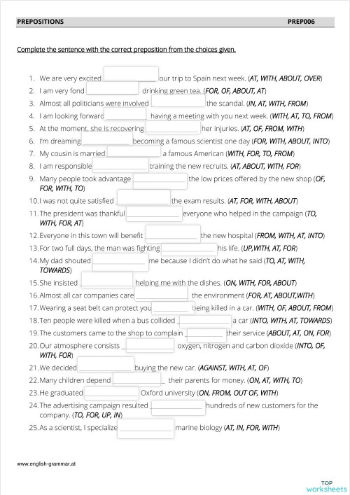Prepositions- Reading Exam preparation. Interactive worksheet ...