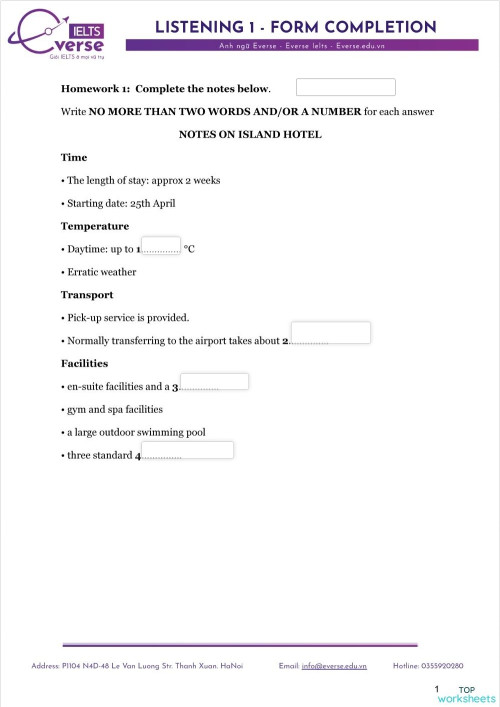 SS - Listening 1 HW. Interactive worksheet | TopWorksheets