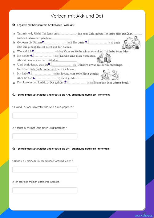Verben mit Akk und Dat. Interaktives Arbeitsblatt | TopWorksheets