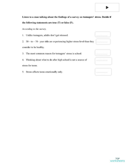 Grade 9 - Unit 3 ( Teen stress & Pressure. Interactive worksheet ...