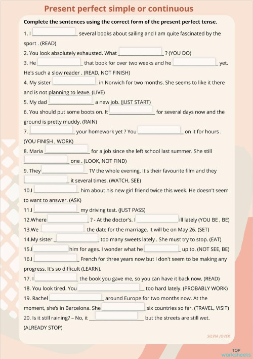 Present Perfect simple and continuous. Interactive worksheet | TopWorksheets