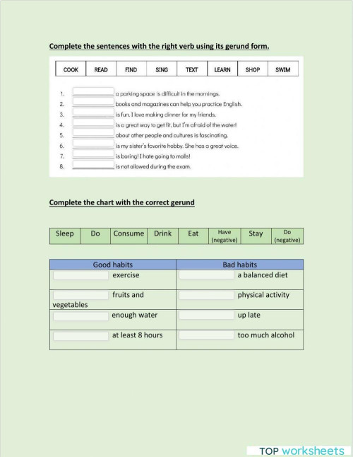 Gerunds. Interactive worksheet | TopWorksheets