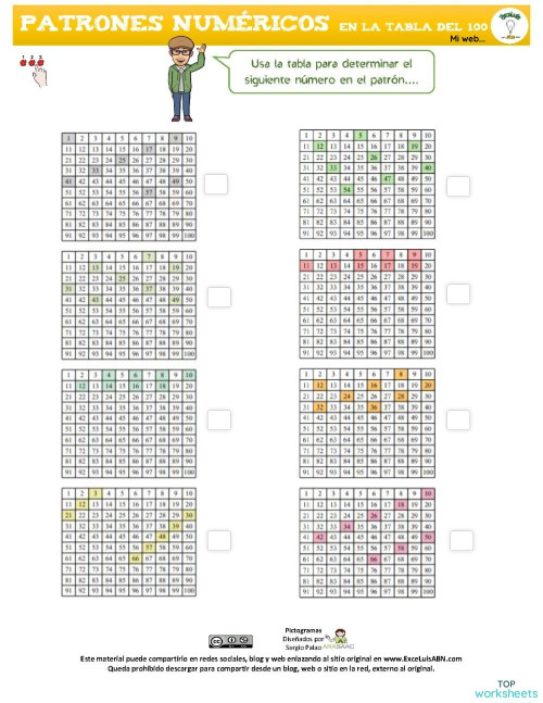 Patrones en la tabla del 100 (1). Ficha interactiva | TopWorksheets